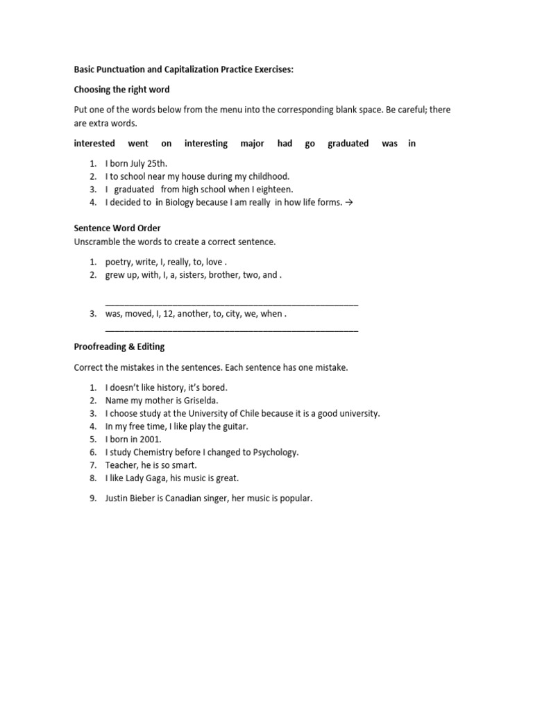 Basic_Punctuation_and_Capitalization_Practice | PDF