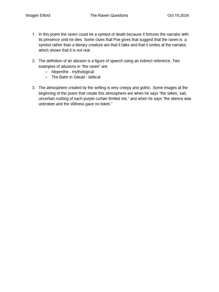 The Raven Questions | PDF