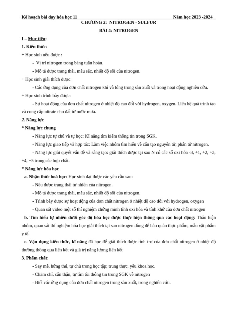 Bài 4. Nitrogen - Hoa11 KNTT | PDF