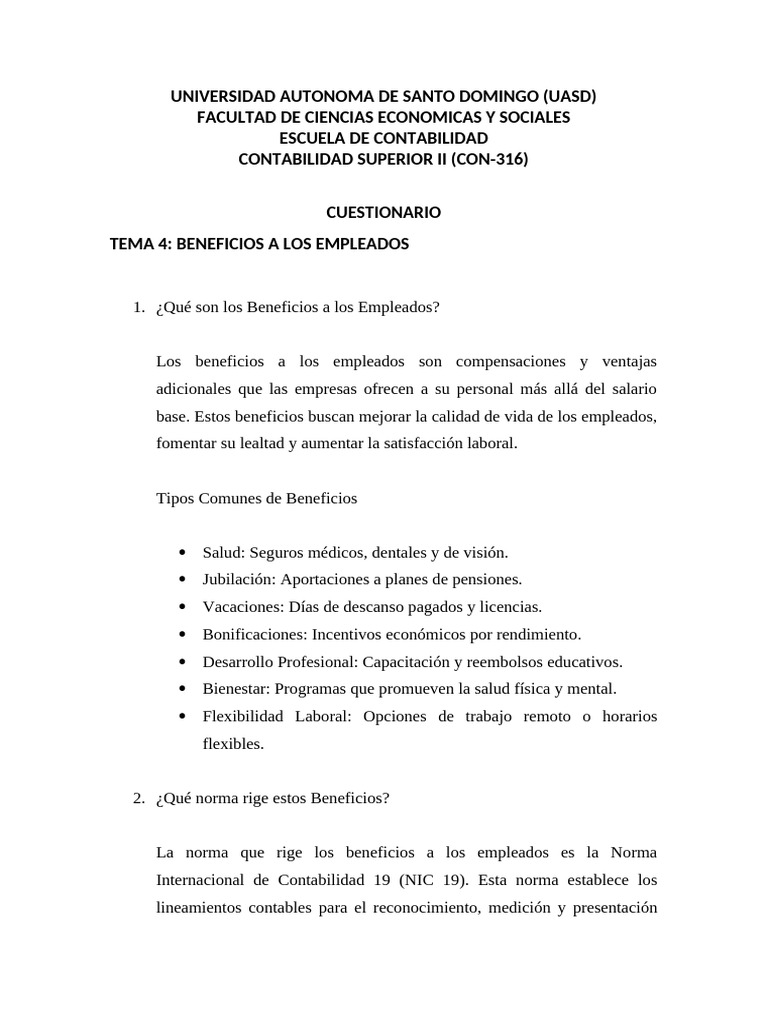 CUESTIONARIO TEMA 4 | PDF | Contabilidad | Salario