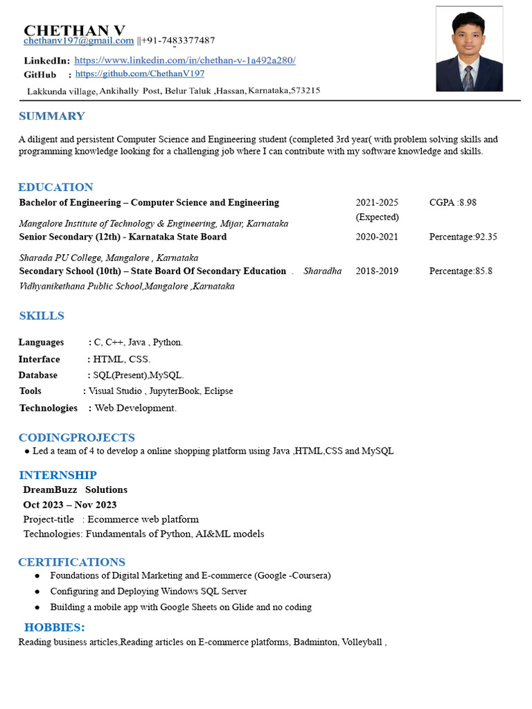 Computer Science Student Resume | PDF
