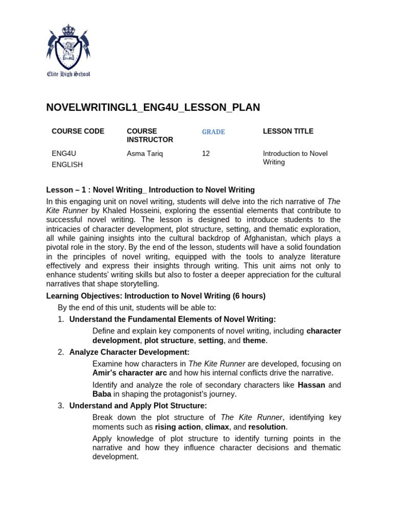 U2L1 _ENG4U_LESSON_PLAN- | PDF | Narrative | Narration