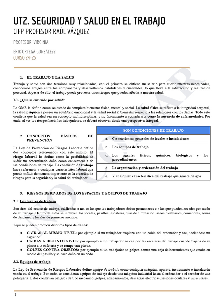 Ut2. Seguridad y Salud en El Trabajo | PDF | ruido | Radiación