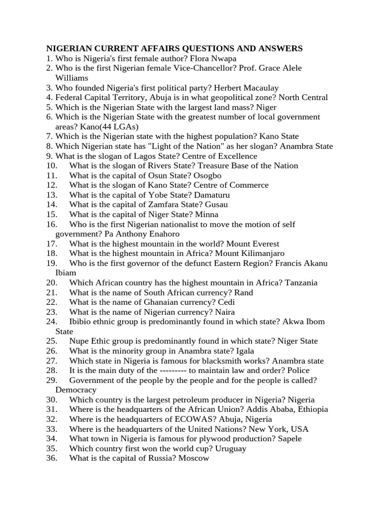 Nigerian Current Affairs Questions and Answers | PDF | Nigeria