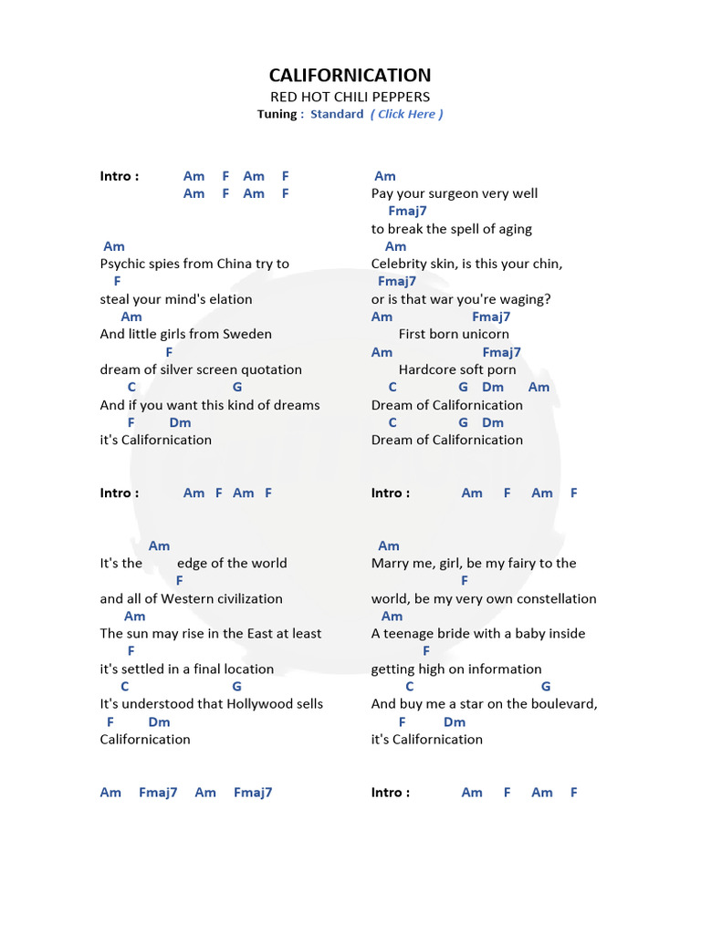 Californication - Lyrics & Chords | PDF | Sound Recording | Recorded Music