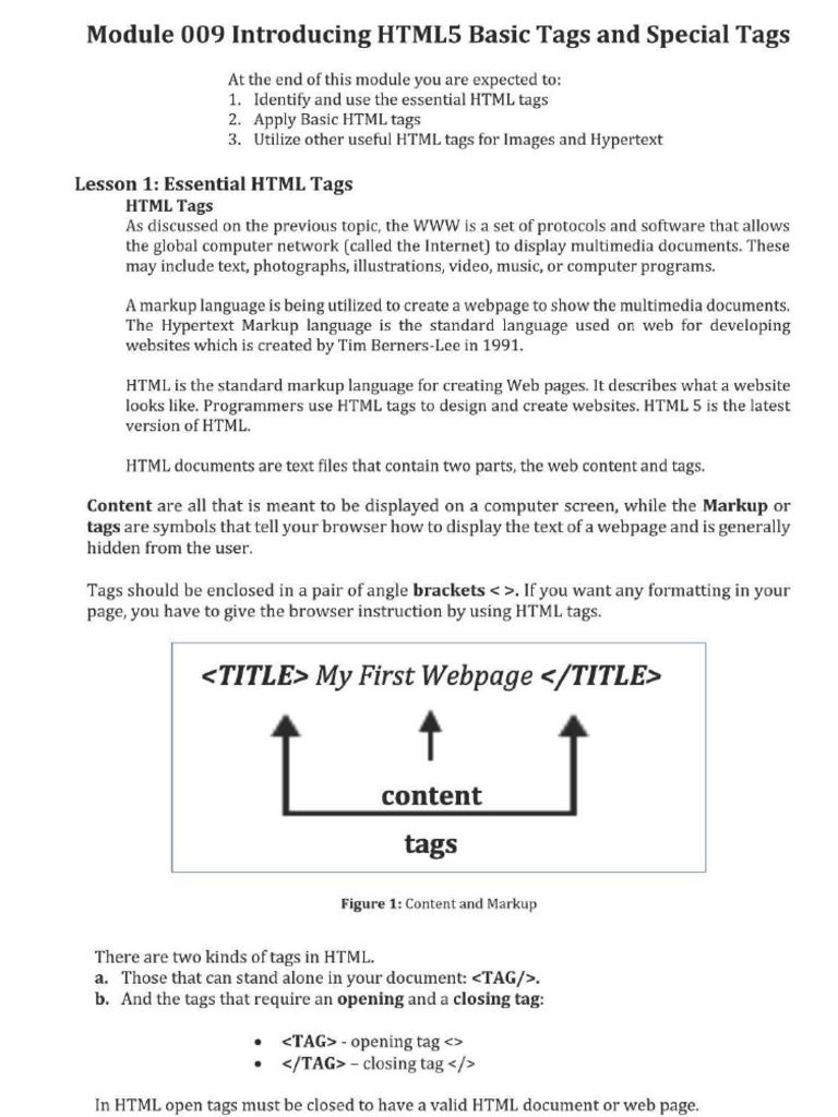 Week 11 - Introducing HTML5 Basic Tags and Special Tags | PDF | Html | World Wide Web