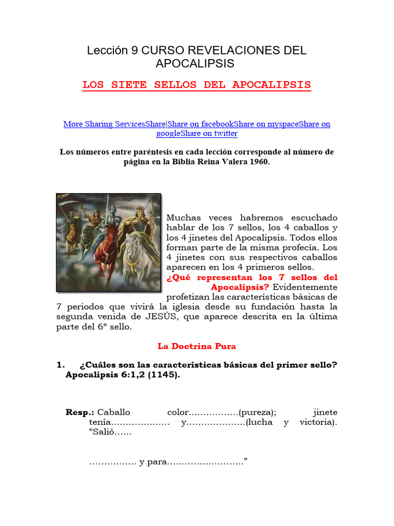 Lección 09 Los Siete Sellos Del Apocalipsis | PDF | Cristo (título) | Libro de revelación