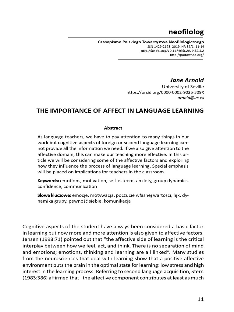Reading. Arnold 2019. THE - IMPORTANCE - OF - AFFECT - IN - LANGUAGE ...