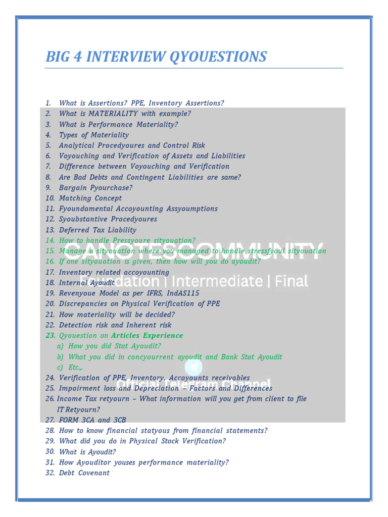 BIG 4 INTERVIEW QUESTIONS - MAY, 2024 | PDF | Financial Statement | Balance Sheet
