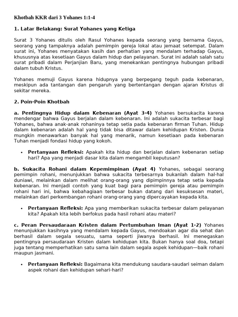 Khotbah KKR Dari 3 Yohanes 1 | PDF