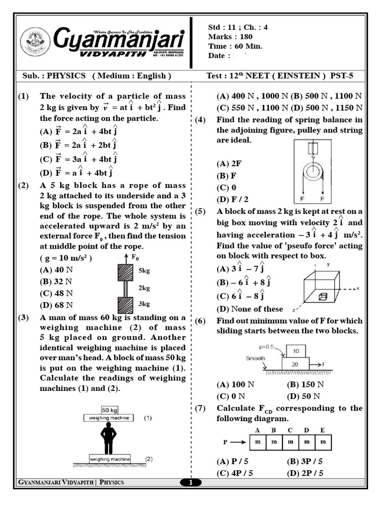 Std 12 Pst 5 (21.10.2024.)Einstein Eng | PDF | Force | Mass