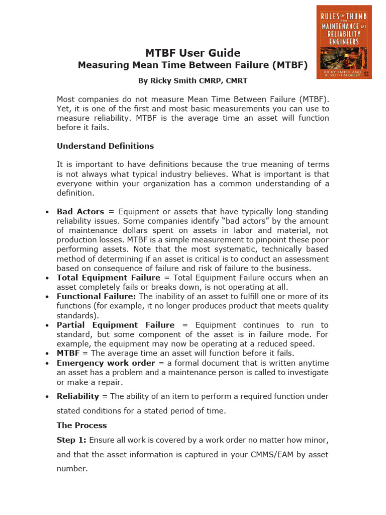 MTBF Users Guide | PDF | Reliability Engineering