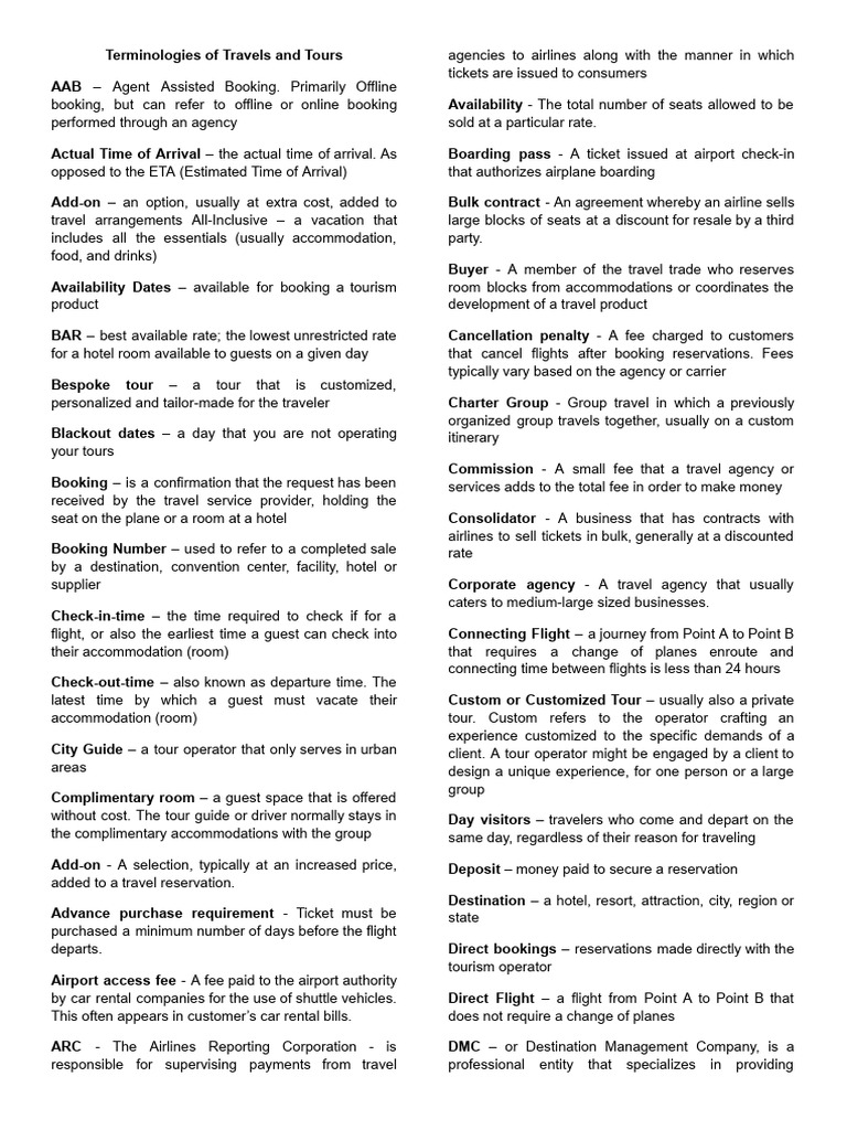 Travel Terminology for Agents | PDF | Travel Agency | Service Industries
