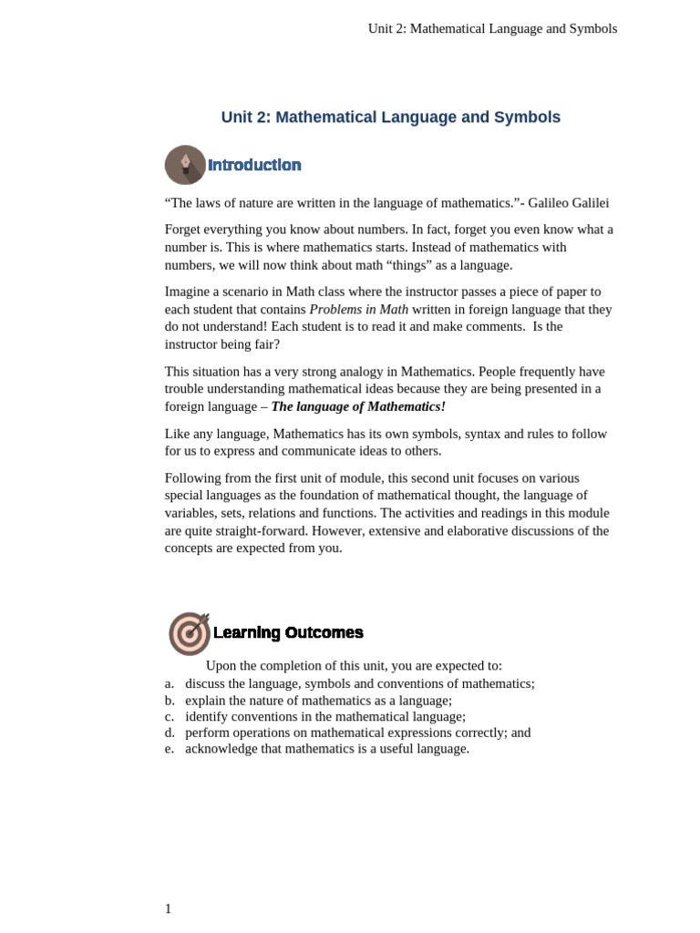 Unit-2-Mathematical-Language-and-Symbols-simplified | PDF | Set (Mathematics) | Function ...