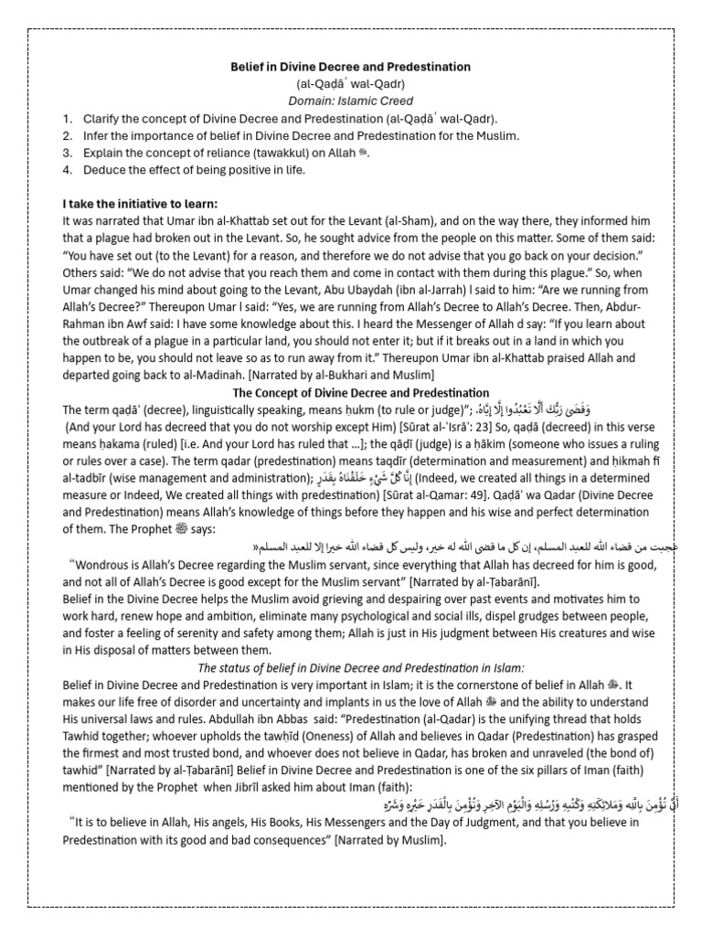 Belief in Divine Decree and Predestination | PDF | God In Islam | Umar