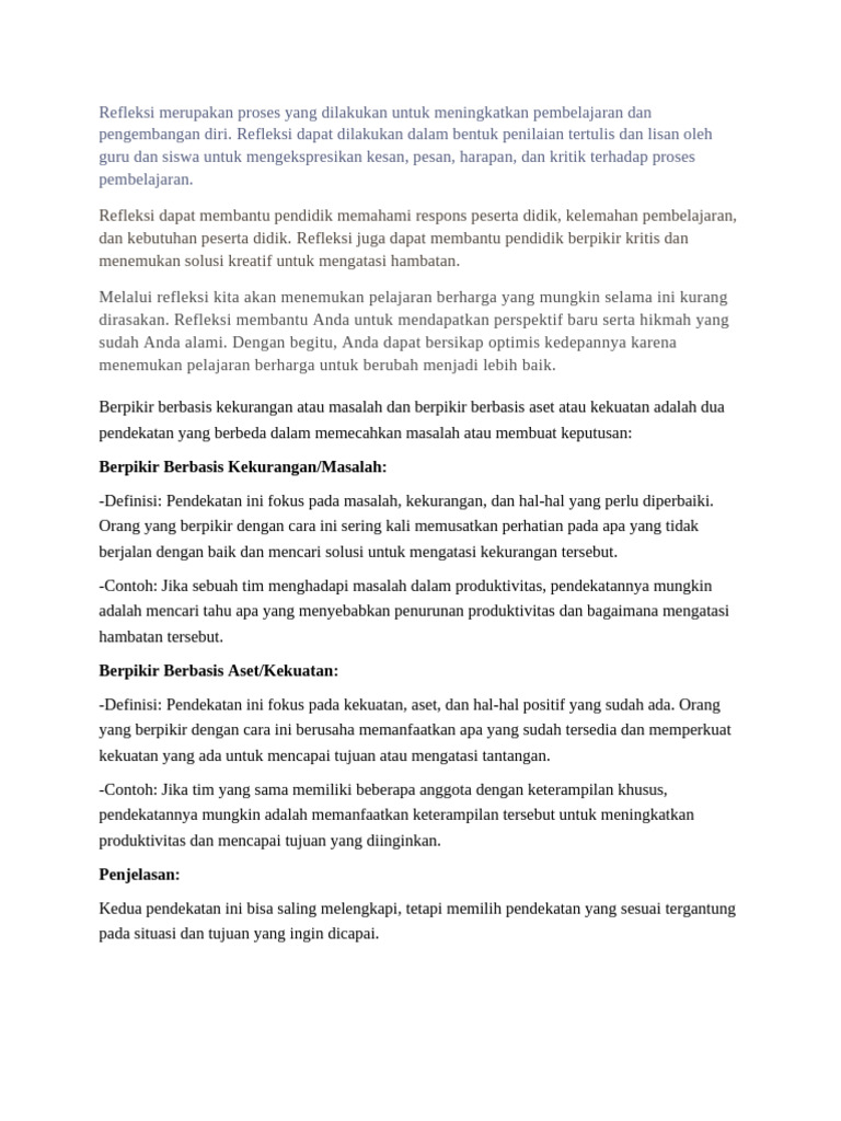 Refleksi Merupakan Proses Yang Dilakukan Untuk Meningkatkan ...