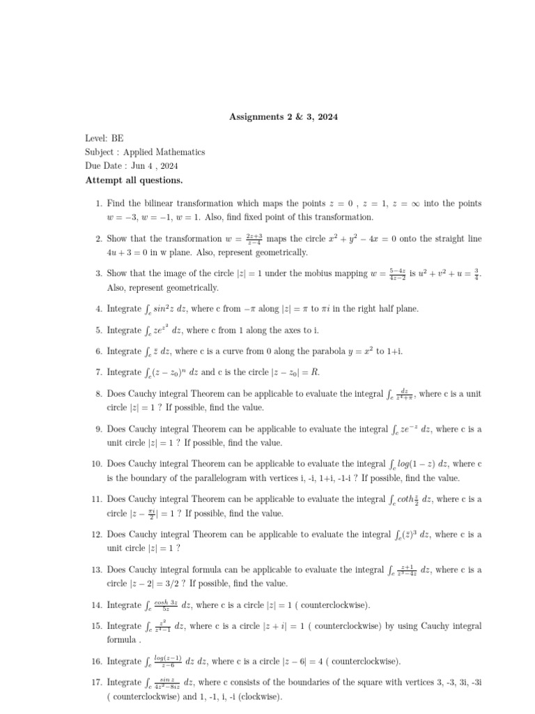 Applied Maths Assignments 2 3 | PDF | Differential Geometry | Complex Analysis