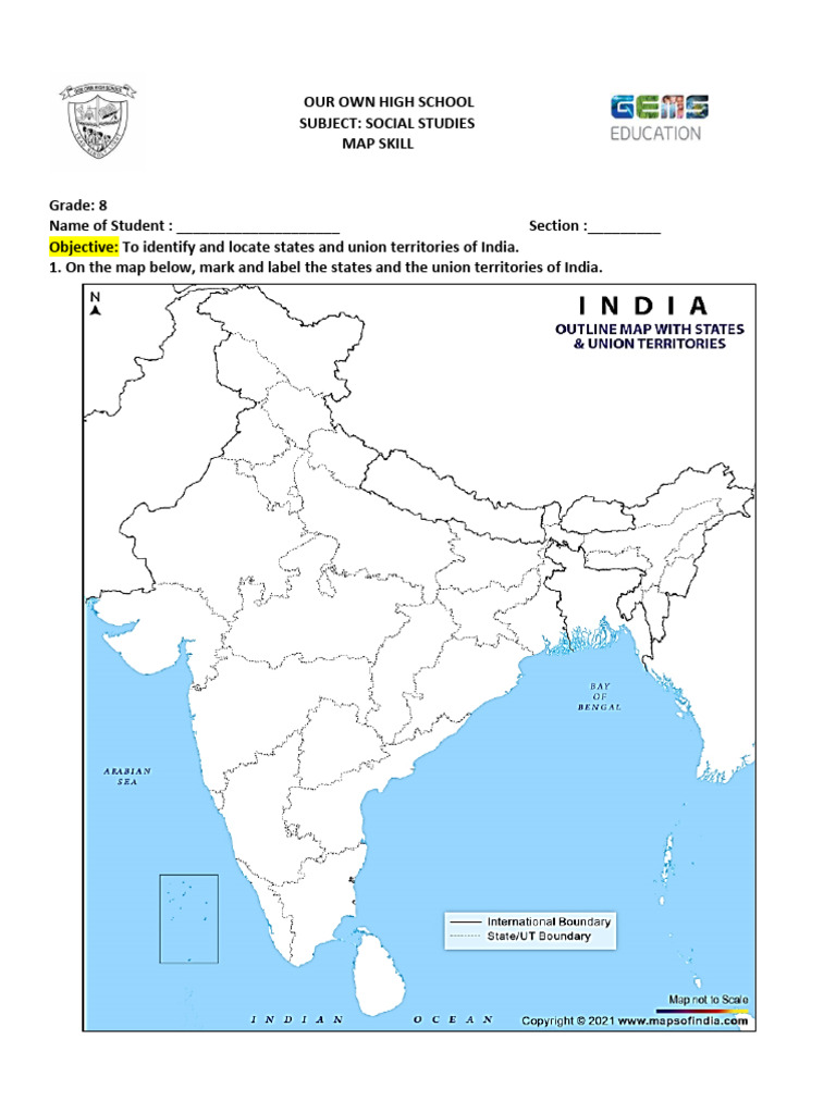 Map Skills: States & Colonial India | PDF | British Empire ...