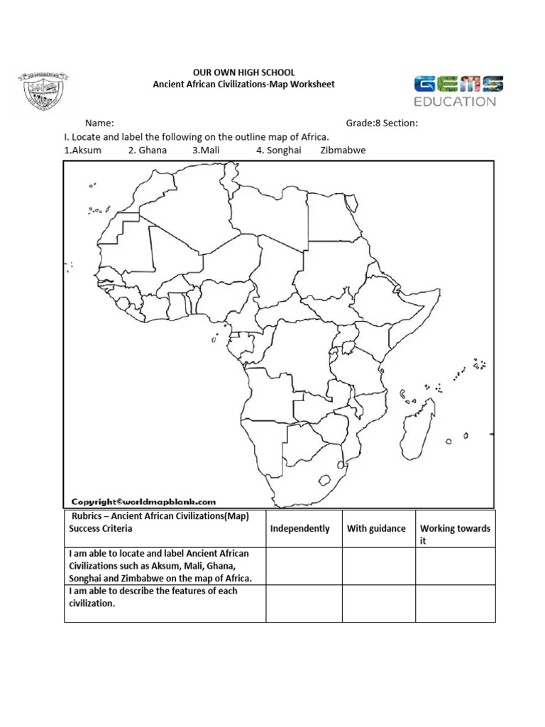 Ancient African Civilizations Map Worksheet | PDF