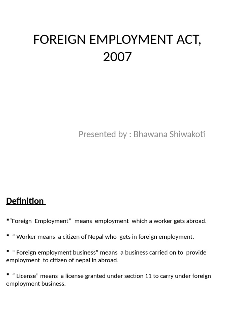 Foreign Employment Act Overview 2007 | PDF | License | Discrimination