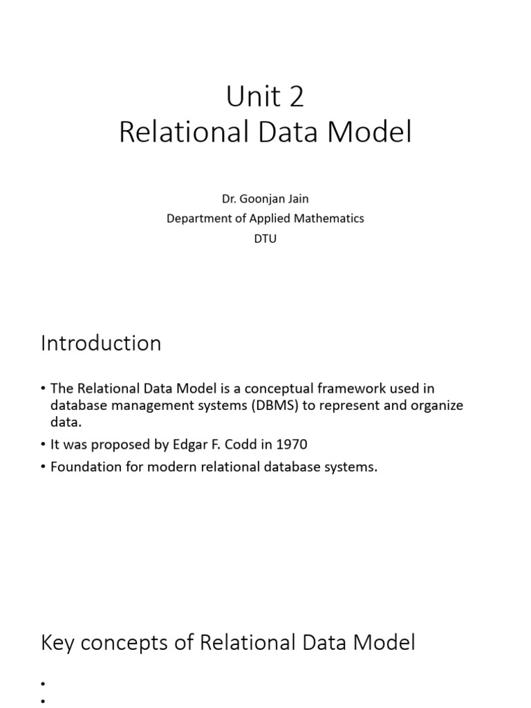 Ee8d5661unit 2 - Relational Model | PDF | Relational Database | Relational Model