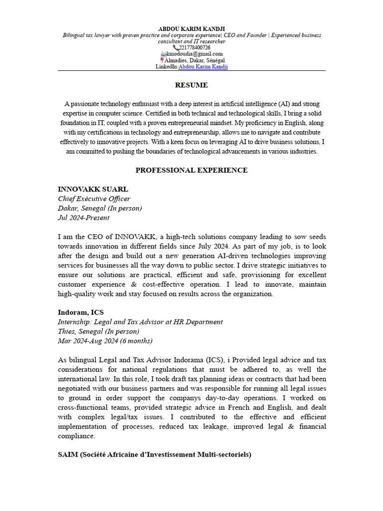 RESUME Abdou Karim KANDJI | PDF | Senegal | Civic Engagement