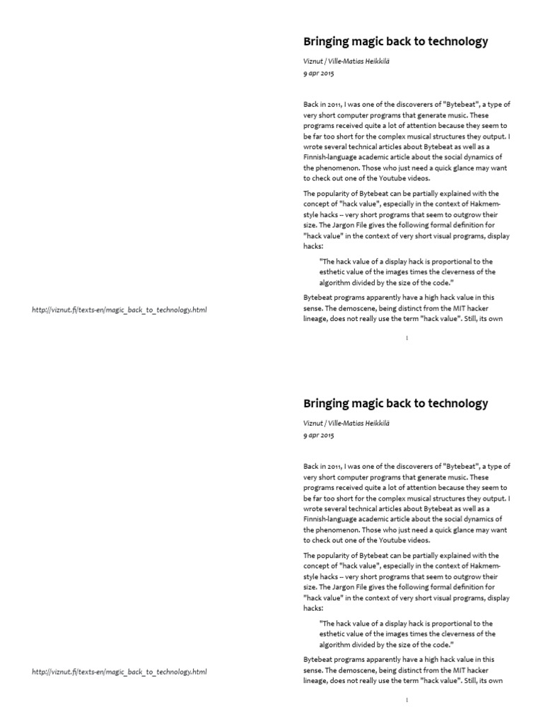 Heikkila 2015 - Bringing Magic Back To Technology (Booklet) | PDF ...