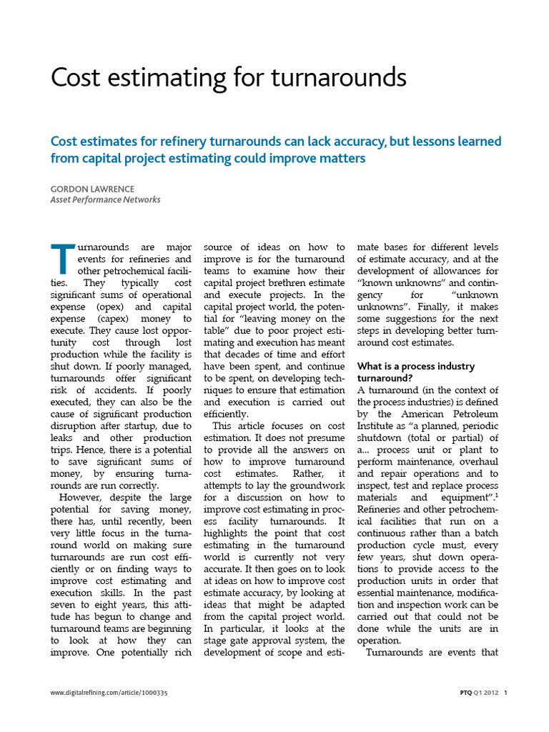 Refinery Turnaround Cost Insights | PDF
