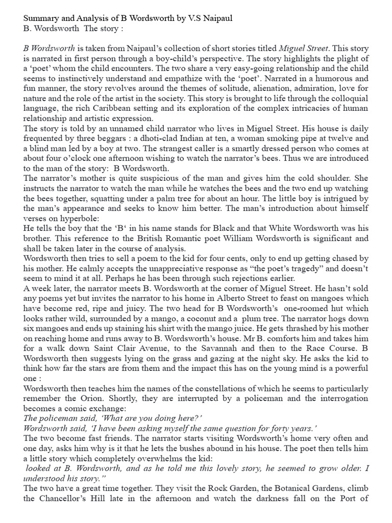 Summary and Analysis of B Wordsworth by V | PDF | Poetry | William Wordsworth