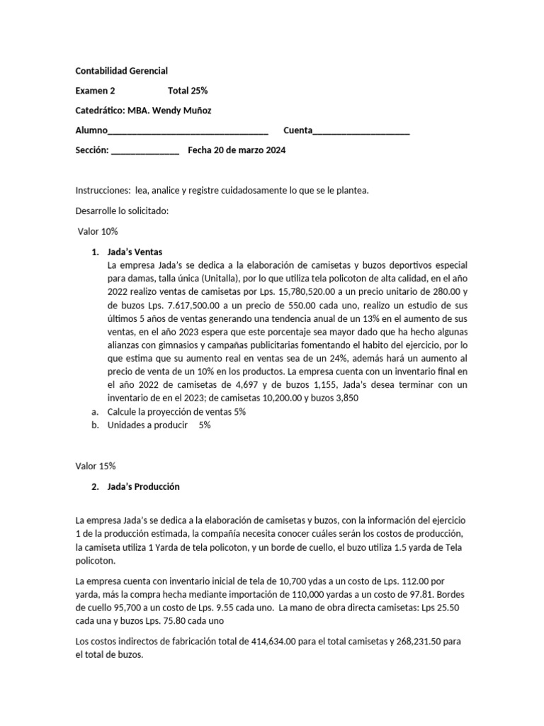 Examen 2 Contabilidad Gerencial 95 | PDF