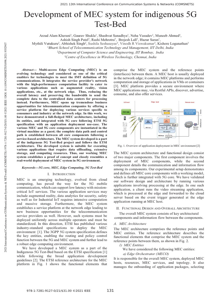 Development of MEC System for Indigenous 5G | PDF | Computing | Computer Science