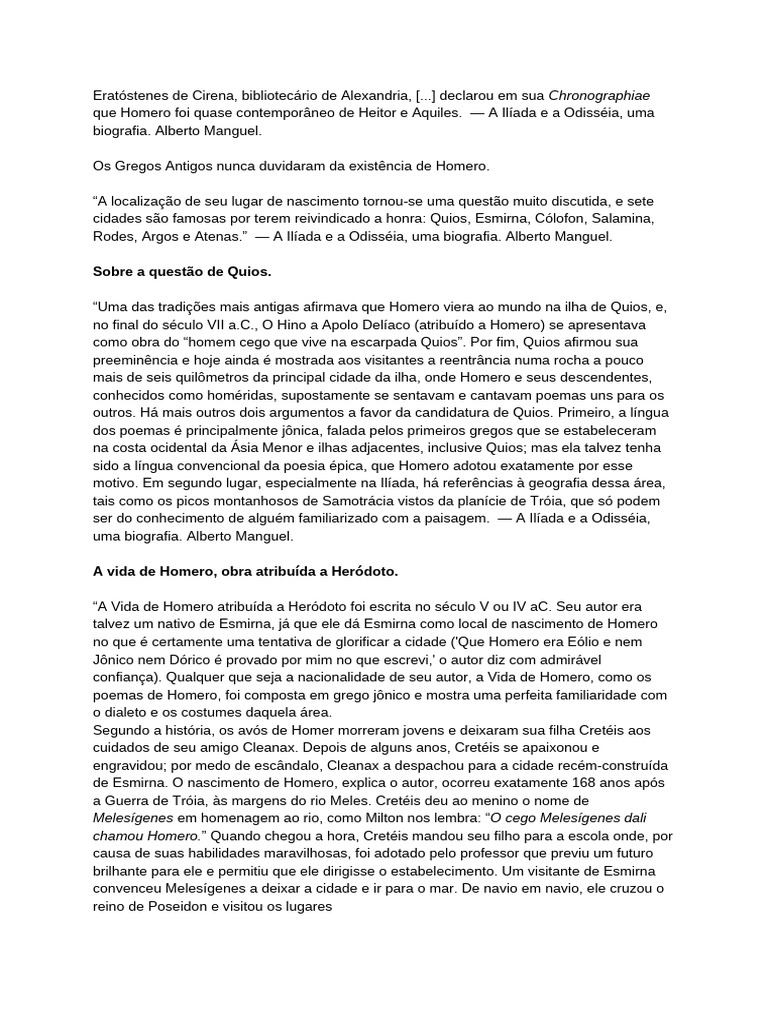Biografia de Homero. | PDF | Homero | Ilíada