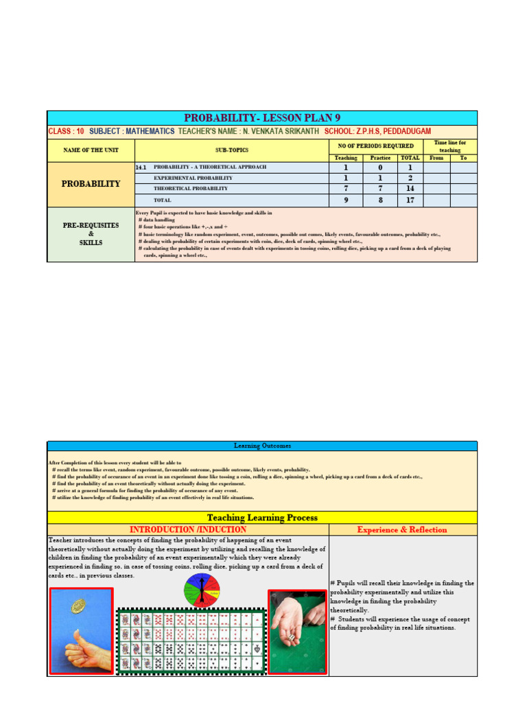Grade 10 Probability Lesson Plan | PDF | Probability | Teachers