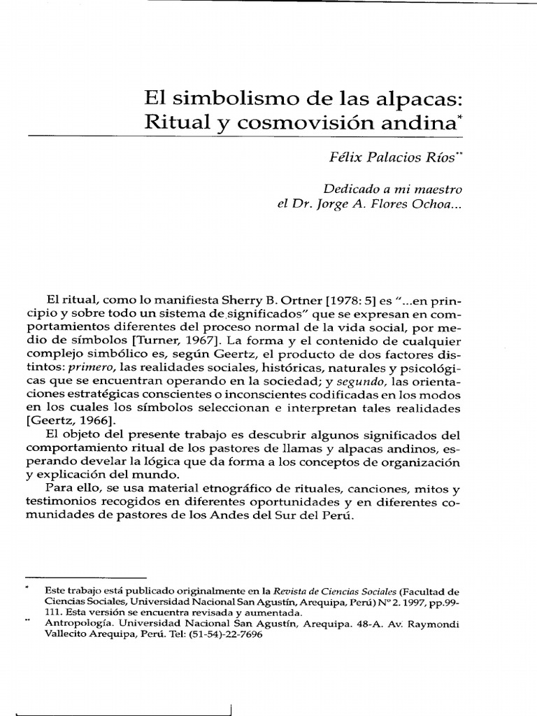 Palacios, Felix. El Simbolismo de Las Alpacas. Ritual y Cosmovisión ...