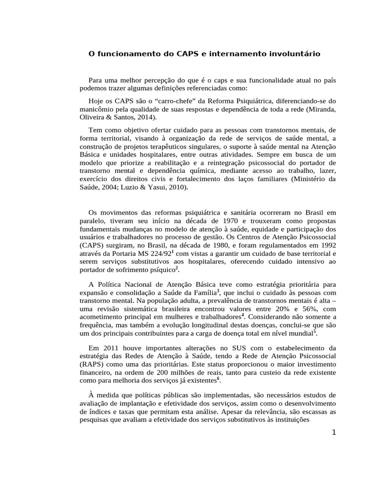 Trabalho CAPS e Internamento Involuntário | PDF | Saúde mental ...