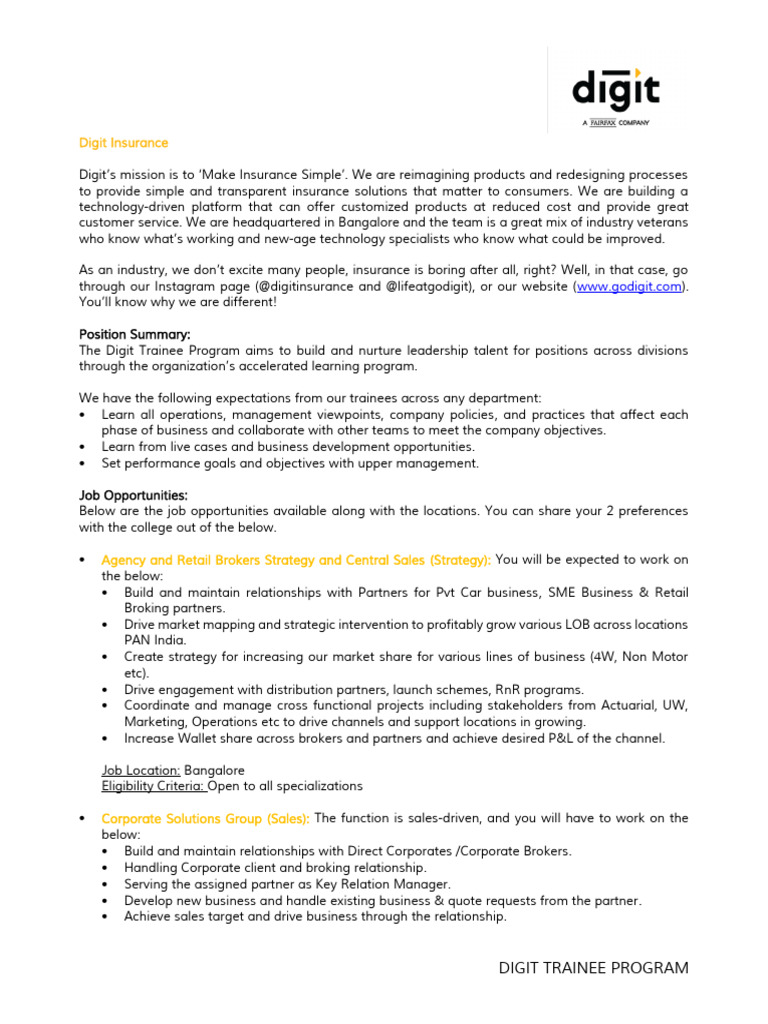 JD Management Trainee Digit IMI New Delhi | PDF | Marketing | Social Psychology