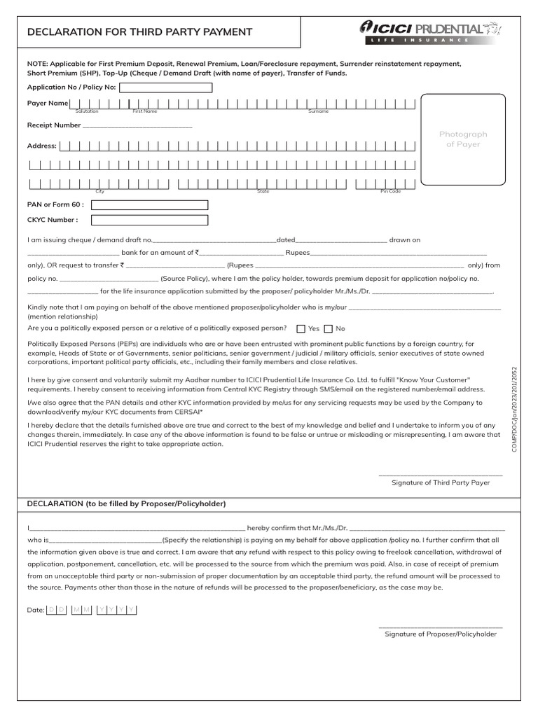 Third Party Declaration Format | PDF | Insurance | Life Insurance