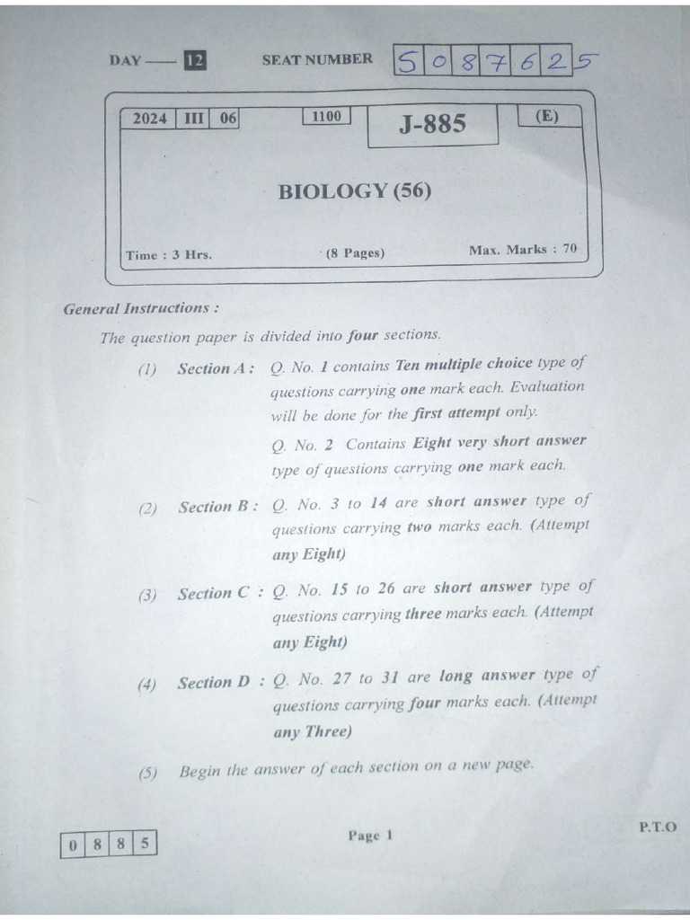 Biology Paper Boards 2024. | PDF