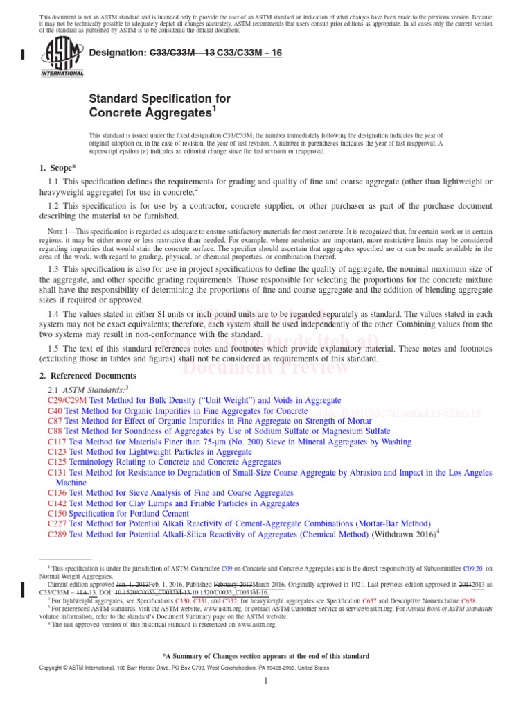 Astm C33 - C33M-16 - Redline Astm C33 - C33M-16 | PDF | Concrete | Cement