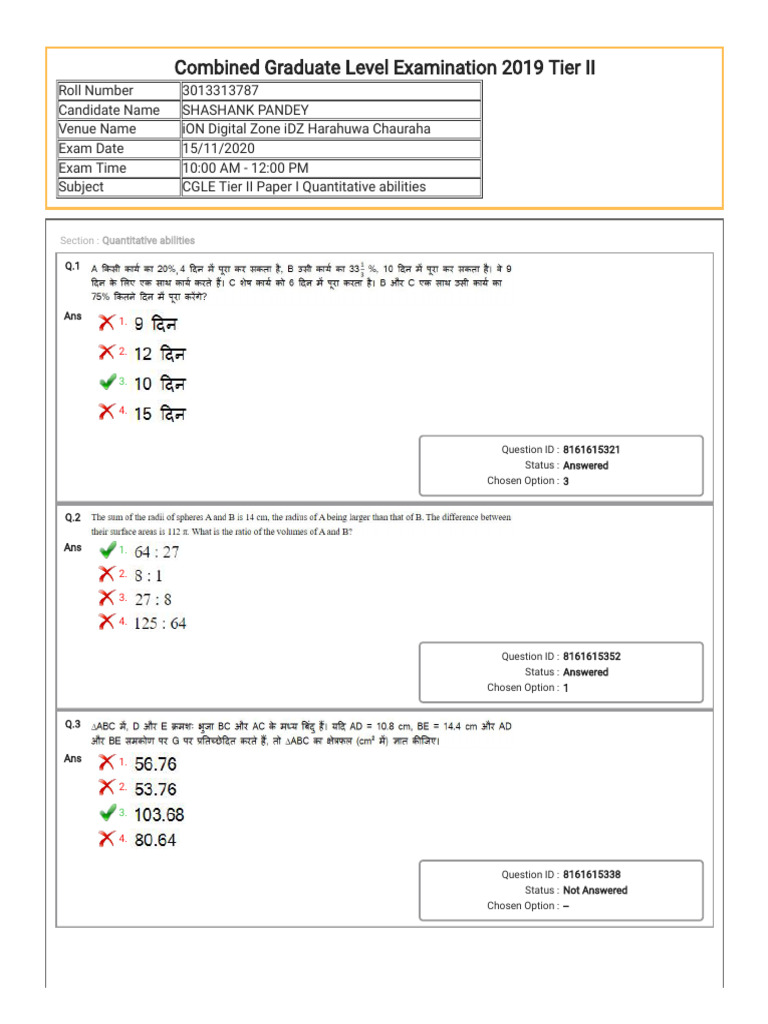 CGLE 2019 Tier II Exam Answers | PDF | Student Assessment And ...