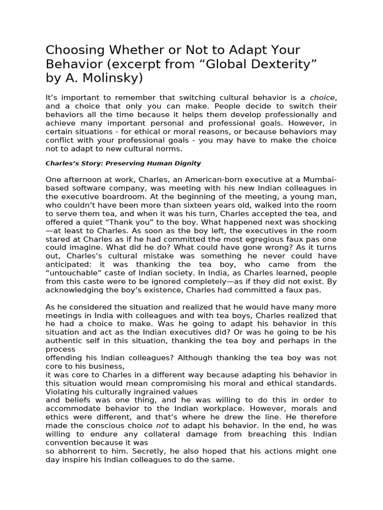 Cultural Adaptation: A Moral Choice | PDF | Social Psychology | Psychology