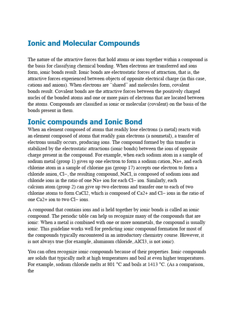 Ionic & Molecular Compounds | PDF | Ionic Bonding | Ion