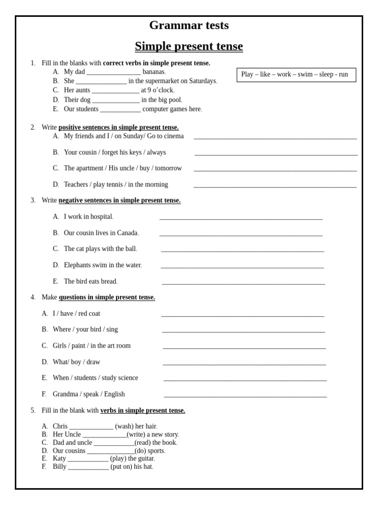 Grammar Tests Pdf Grammar Language Mechanics