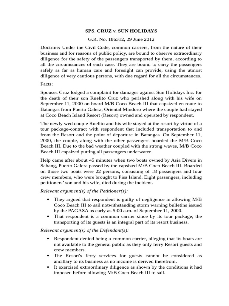 Case Digest | PDF | Negligence | Common Carrier