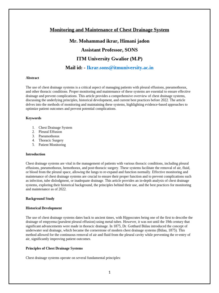 Chest Drainage System Guide | PDF | Clinical Medicine | Medical Specialties