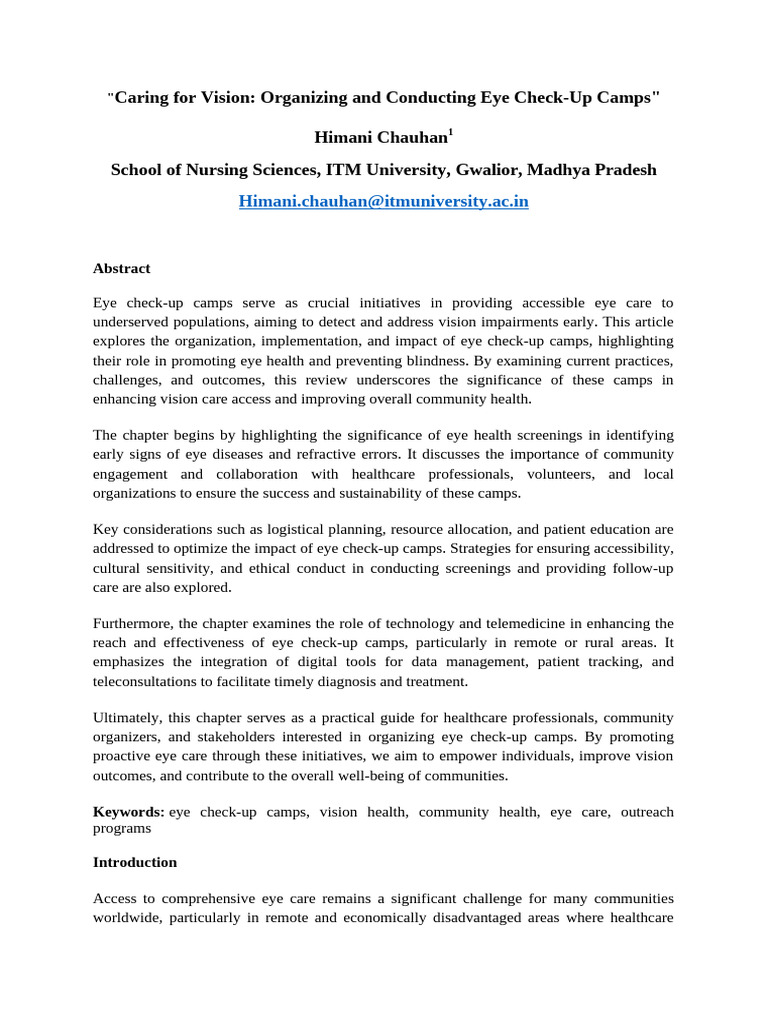 Organizing and Conduction Eye Camps(SONS) | PDF | Visual Impairment ...