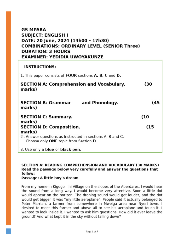 TERM III S3 ENGLISH EXAM | PDF | Agriculture | Sanitary Sewer