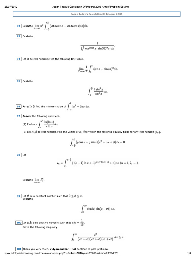 Calculation Of Integral 2006 | PDF