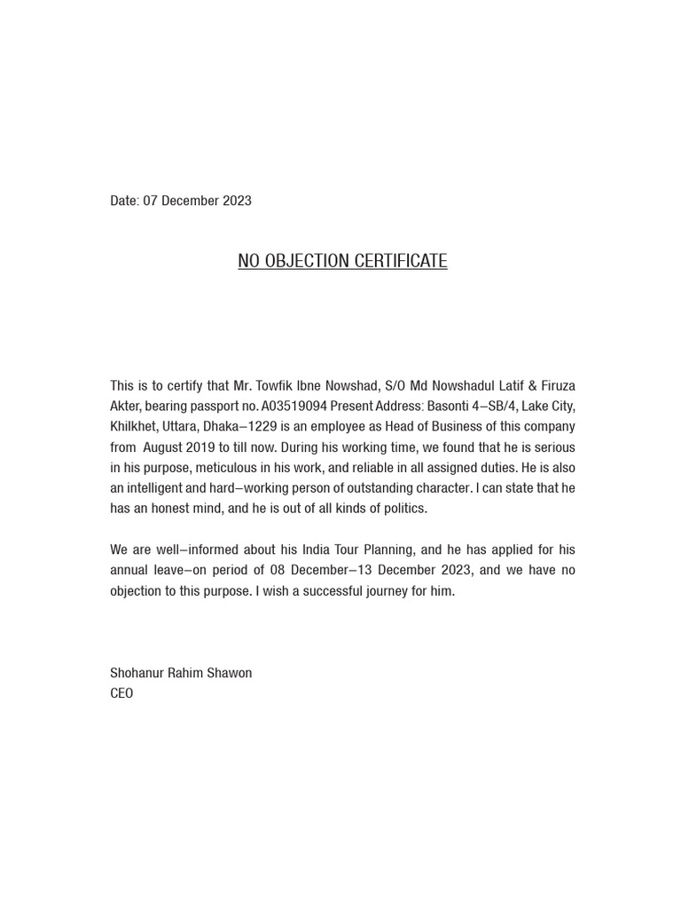 No Objection Certificate | PDF