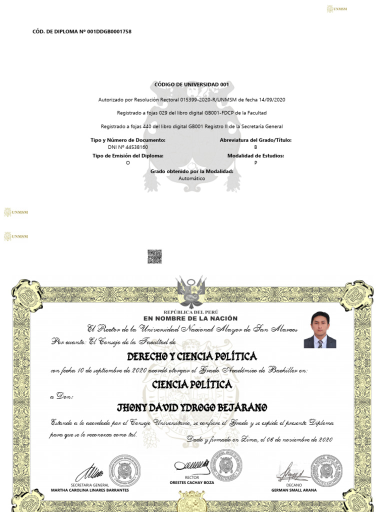 Diploma Digital de Bachiller en Ciencia Política | PDF